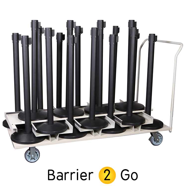 Vertical 18 Retractable Belt Barrier Storage Trolley | Barrier 2 Go